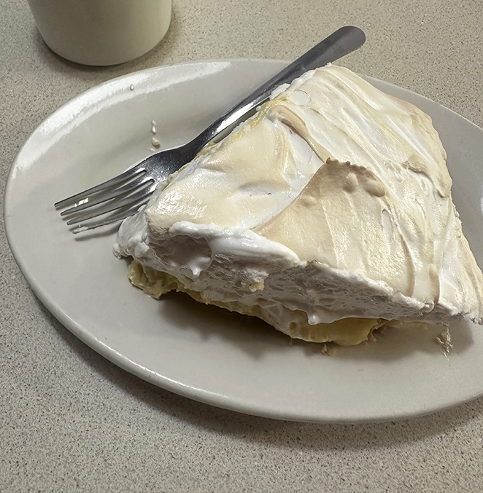 This banana cream pie doesn't just have height—it has presence. The meringue stands taller than some of Ohio's hills.