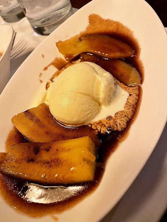 Bananas Foster – where fruit gets the VIP treatment. Caramelized bananas lounging in a pool of sauce with ice cream playing the role of cool companion.