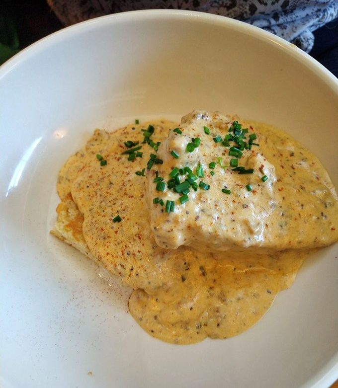 Comfort food that whispers, "Go back to bed after this." The chives aren't just garnish—they're the perfect peppery counterpoint to creamy gravy.