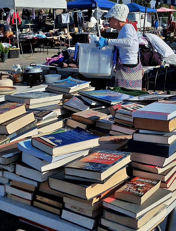 Literary treasures stacked higher than your bedside "to-read" pile. Book lovers beware—you'll need a bigger bookshelf after wandering past this table.