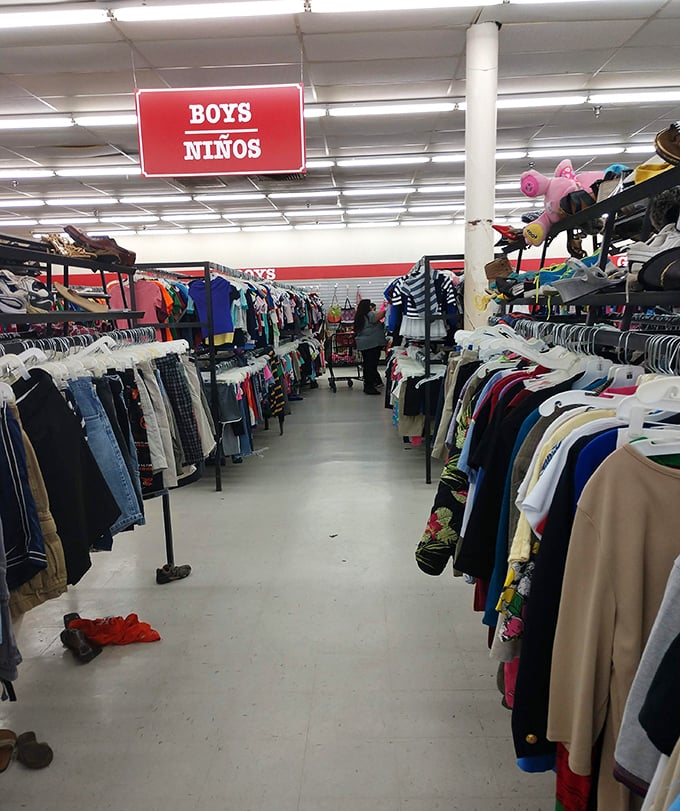 The boys' section offers a rainbow of possibilities for growing kids and budget-conscious parents alike.