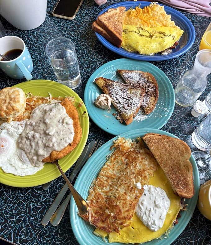Breakfast spread that would make Ron Swanson weep with joy. The hash browns are crispy perfection, and that gravy? Liquid comfort.
