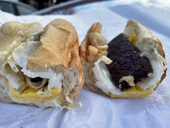 Breakfast sandwiches that could make a New Yorker homesick—perfectly melted cheese embracing eggs and meat in a handheld symphony of morning flavors.