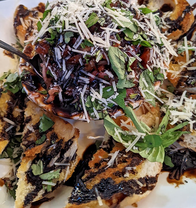 Whoever said "beauty is on the inside" clearly had this bruschetta in mind—rustic bread topped with a garden's worth of fresh ingredients.