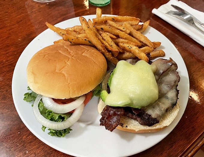 A burger that doesn't need fancy gimmicks—just quality beef, melty cheese, and the satisfaction that comes from timeless American comfort food.