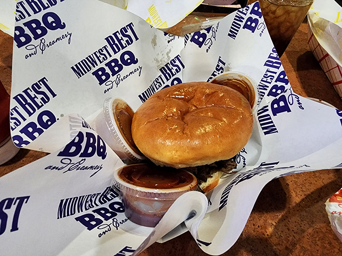 A proper barbecue sandwich doesn't hide behind fancy toppings—just quality meat, the right sauce, and a bun that knows its supporting role.