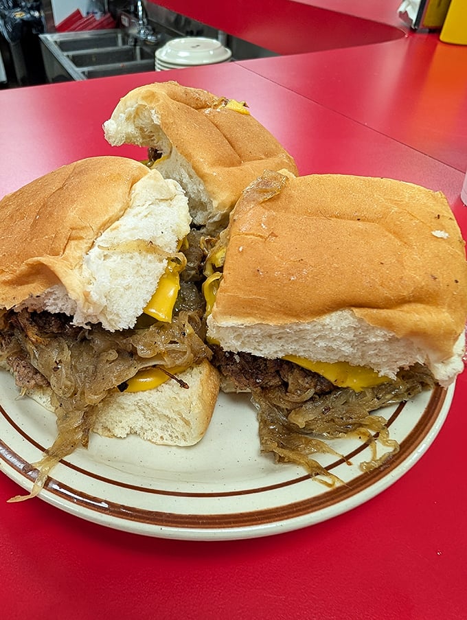 Behold the slider in its natural habitat! These aren't pretentious mini-burgers—they're the original hand-held happiness that made America great.