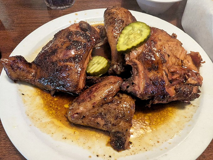 Golden-brown chicken pieces that prove barbecue isn't just about beef – this poultry earned its place at the table.