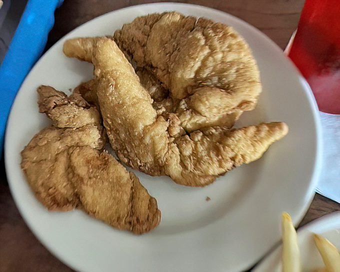 Golden-fried chicken tenders that crunch like autumn leaves—simple food done right, proving that sometimes the classics need no improvement.