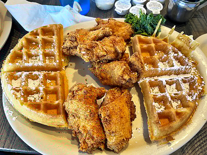 Chicken and waffles: the breakfast-dinner hybrid that proves some of history's best ideas came from delicious compromise. Sweet meets savory in perfect harmony.