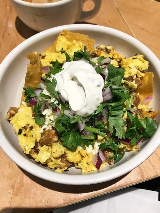 A fiesta in a bowl that would make your abuela proud—chorizo and eggs meet tortilla chips in a delicious love child that’s pure magic.