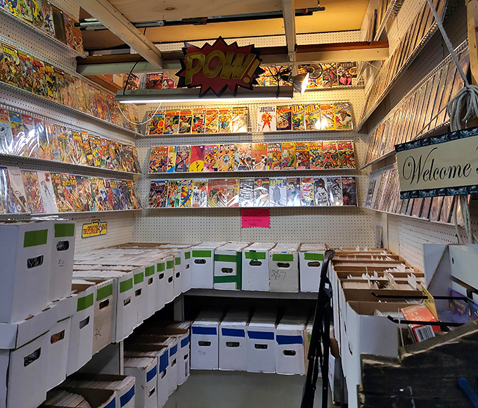 Comic book heaven with that unmistakable "POW!" sign – where superhero adventures await collectors and nostalgic readers alike.