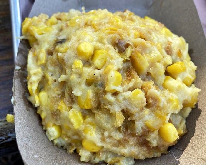 Corn casserole that would make your grandmother both jealous and proud. Creamy, sweet kernels suspended in comfort—the perfect foil to smoky meat.