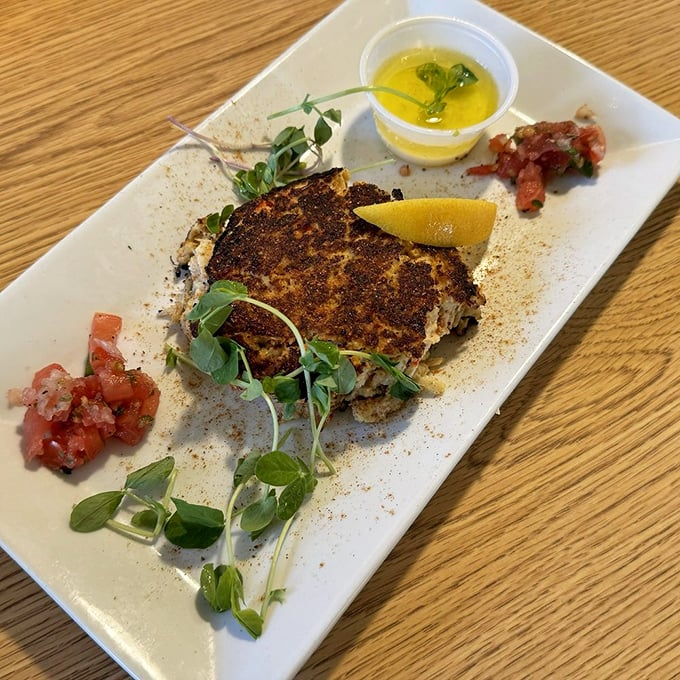 This isn't just a crab cake—it's a crab mansion. Minimal filler, maximum flavor, and that blackened crust deserves its own love song.