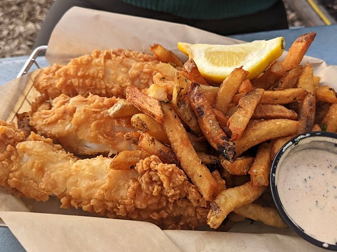 Fish and chips that would make a British pub jealous – crispy exterior giving way to flaky white fish with hand-cut fries standing at attention.