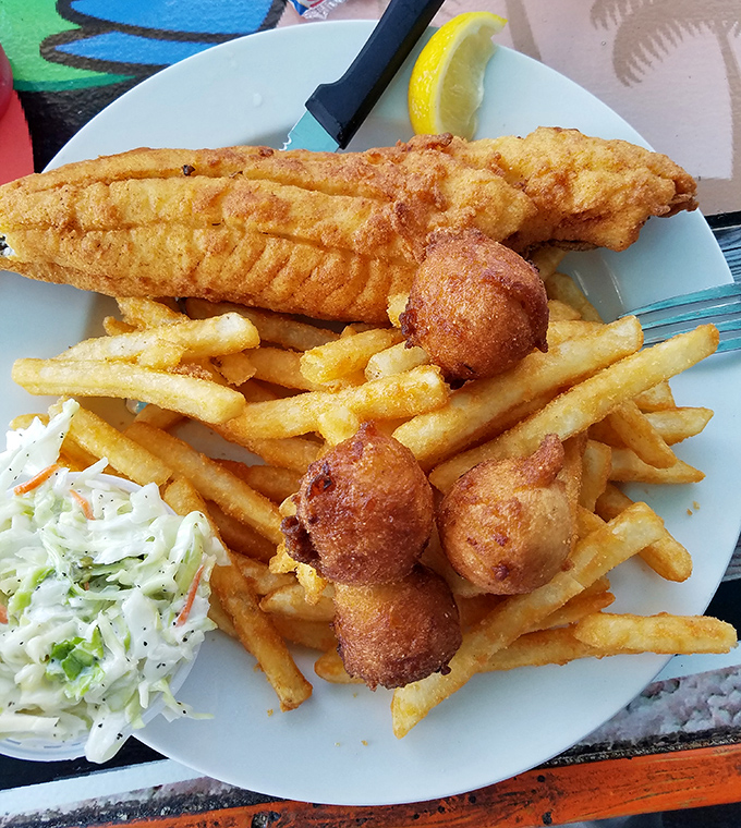 Fish and chips that would make the British jealous – flaky white fish in a crispy golden jacket that crackles with each bite.