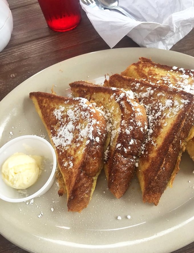 French toast that's dressed for success with a dusting of powdered sugar—the breakfast equivalent of putting on a tuxedo.