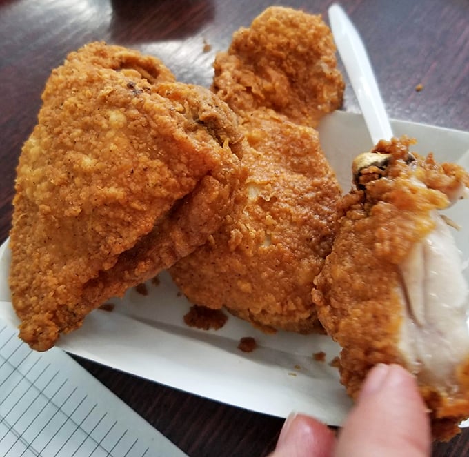 Fried chicken that would make your grandmother nod in approval—crackling skin giving way to tender, juicy meat underneath.
