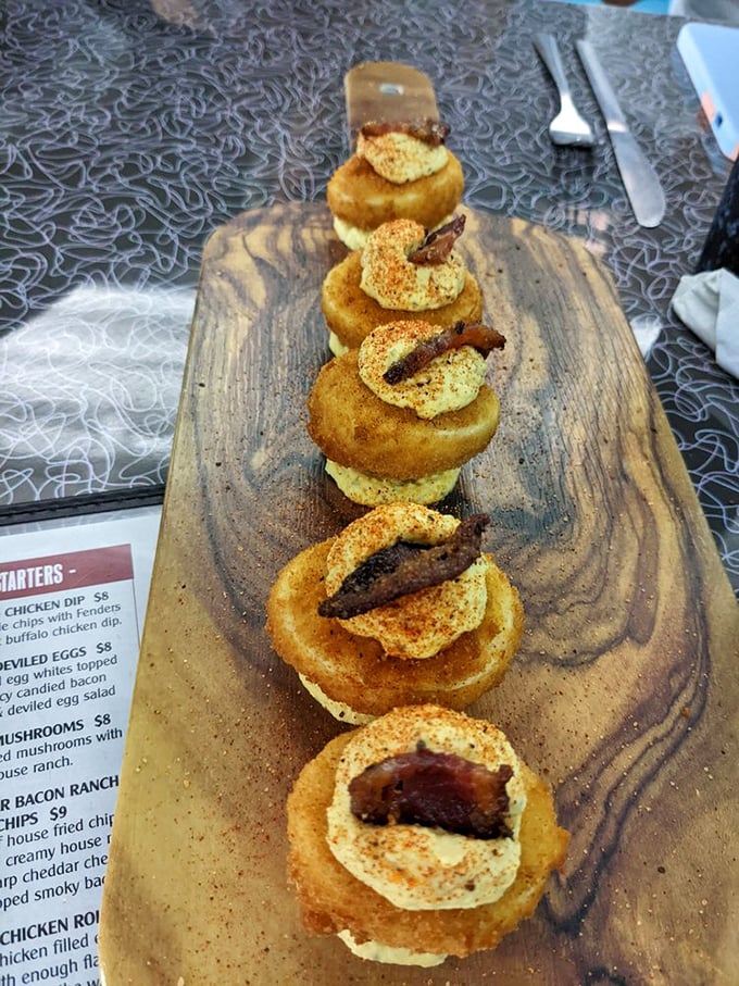Deviled eggs reimagined as crispy, bite-sized flavor bombs – proof that sometimes the best innovations happen when classics get a little rebellious.