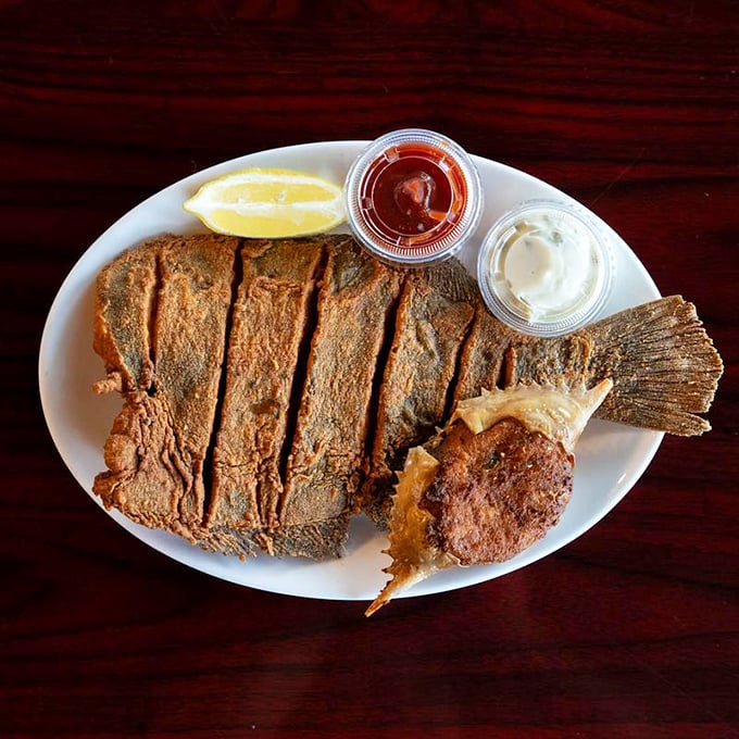 This fried flounder doesn't need fancy plating – when the fish is this fresh and perfectly cooked, it's the star of its own show.