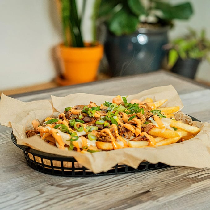 Loaded fries that don't just whisper but shout comfort food—the kind that makes you forget you're eating vegetables.