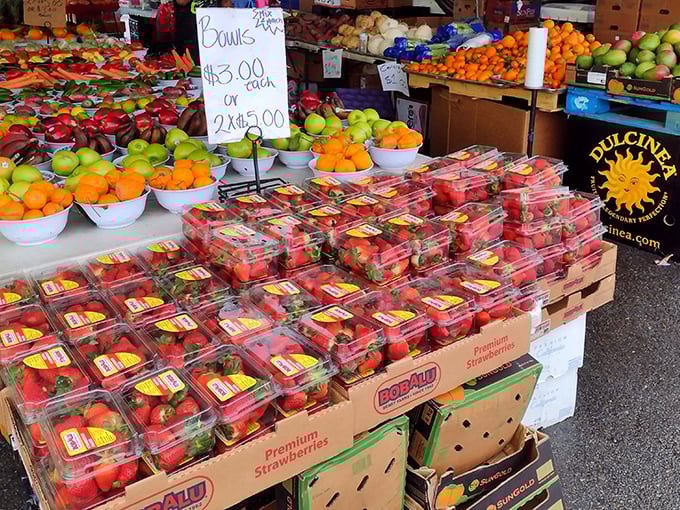 Nature's candy display! These strawberries and fresh fruits put supermarket produce to shame – and at prices that'll make your wallet smile.