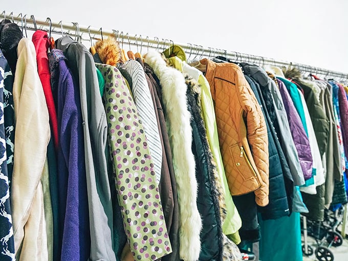 The coat collection—where winter dreams come true regardless of Florida's perpetual summer. That polka dot number would make Cruella de Vil rethink her villainous ways.