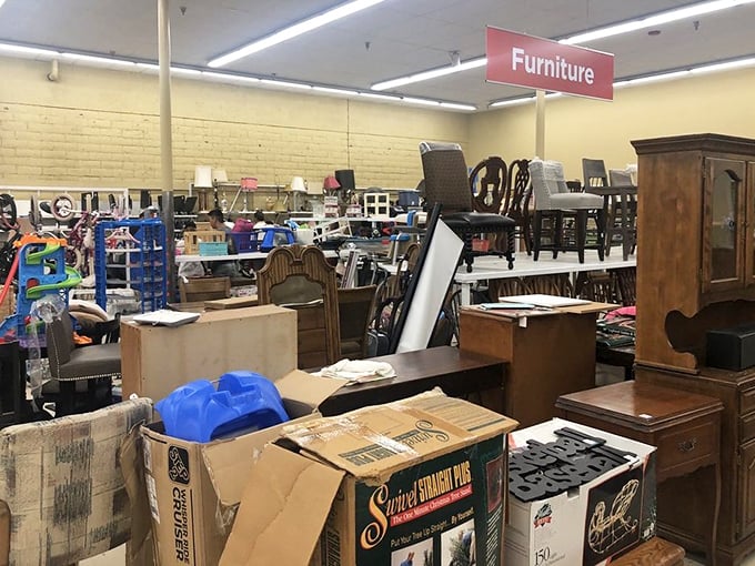 Furniture finds await the patient treasure hunter. That wooden dresser might have stories to tell, but it's keeping quiet about the discount price.