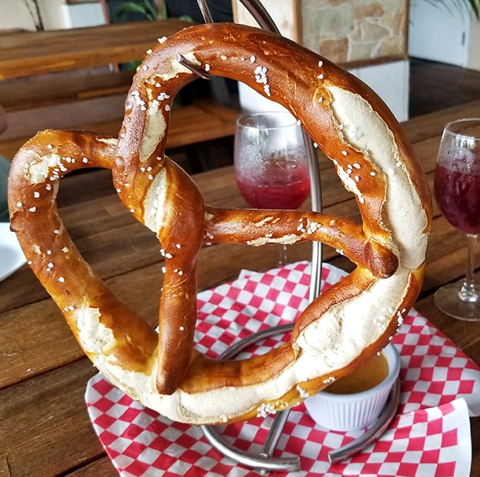 This isn't just a pretzel; it's a monument to German baking artistry. Crisp exterior, pillowy inside, and big enough to have its own zip code.