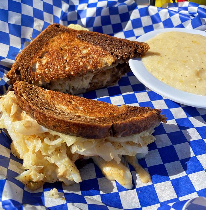 The Grouper Reuben: where Florida's favorite fish meets New York deli tradition in a sandwich that bridges culinary borders.