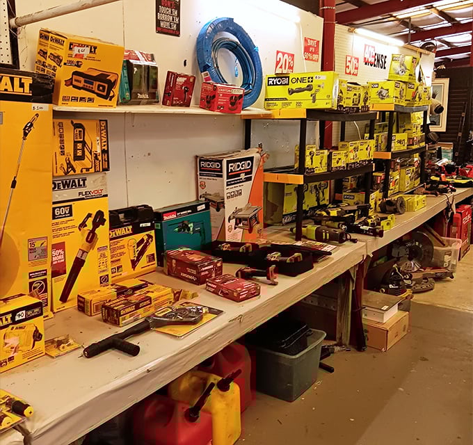 Tool paradise for the DIY enthusiast. DeWalt meets Ryobi in this hardware haven where home improvement projects are born and wallets get lighter.
