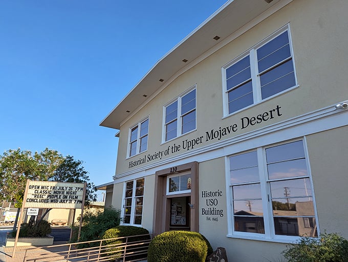 The Historic USO Building stands as a time capsule of Americana, offering cultural nourishment in a town where history and desert meet. 