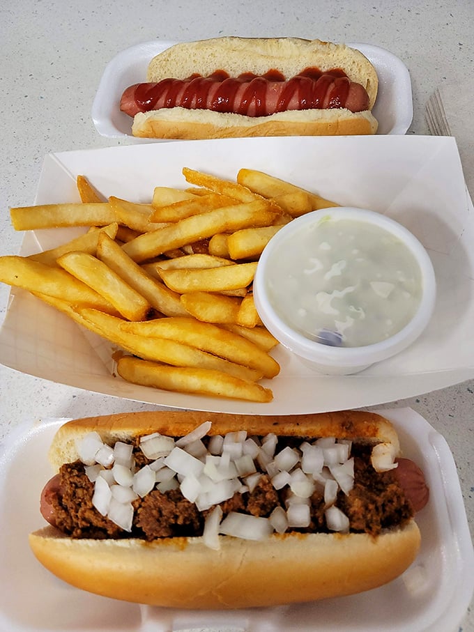 Hot dogs done right—where the simplicity is the sophistication. Add some fries and coleslaw, and you've got yourself a Norman Rockwell painting on a plate.