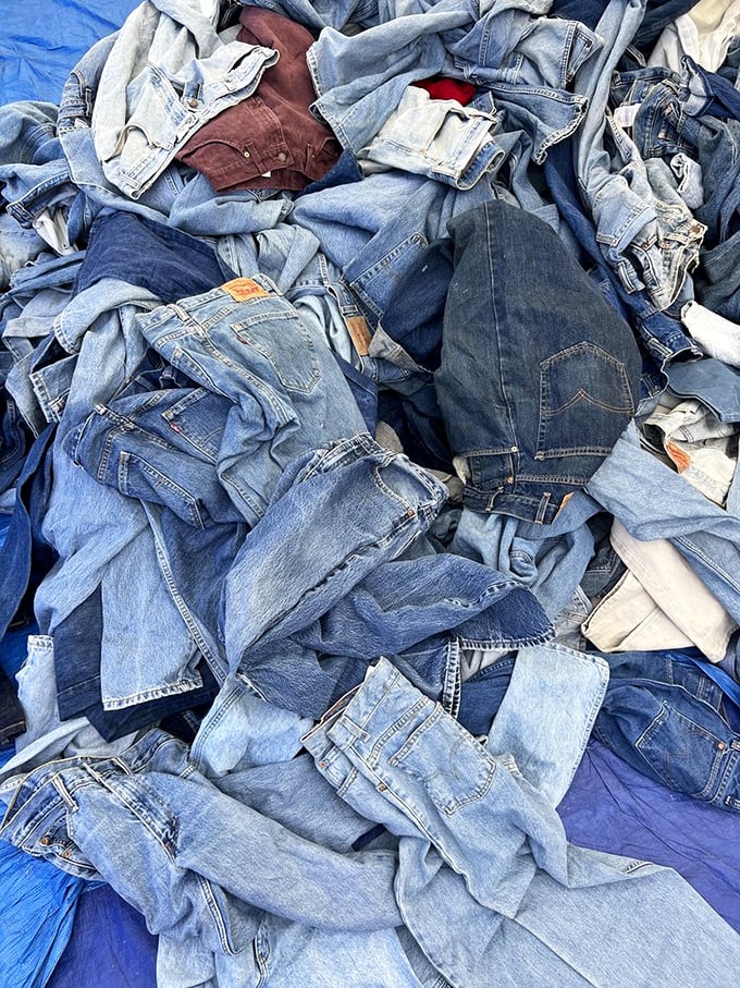 Denim heaven exists, and it's this mountain of vintage jeans where dedicated hunters dig for that perfectly worn-in pair with just the right fade.