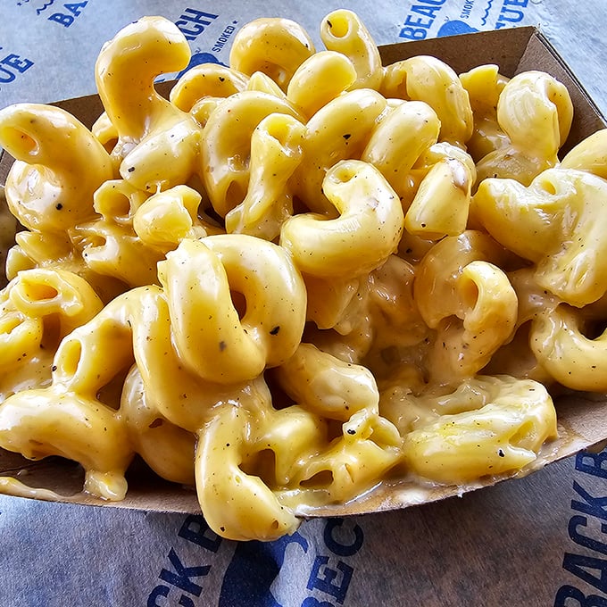 Mac and cheese so creamy it should require a lifeguard on duty. This isn't that sad orange powder stuff from your college days.