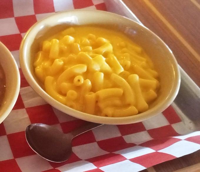Mac and cheese so gloriously golden it could qualify as a retirement plan for taste buds.