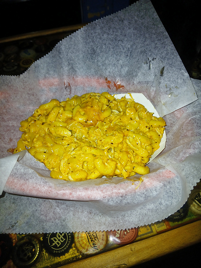 Mac and cheese elevated to gourmet status – creamy, dreamy comfort food that makes adults smile like kids.