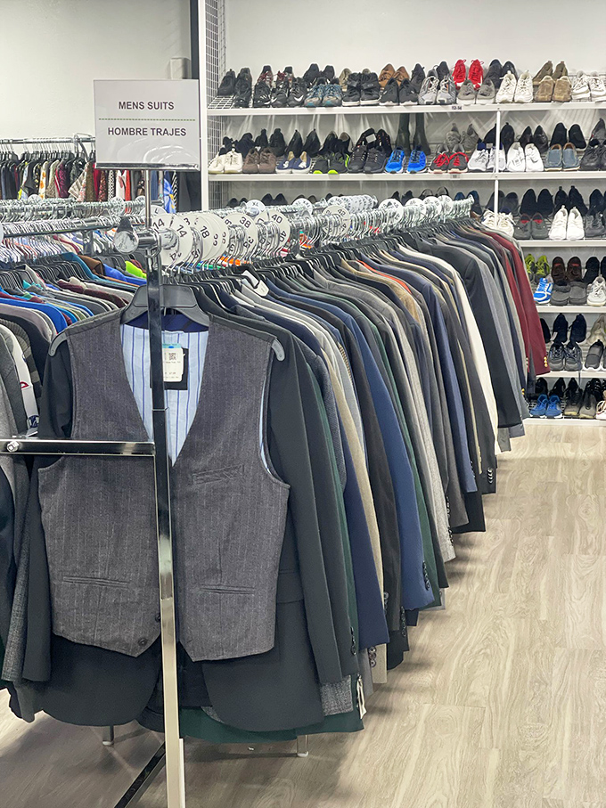 Suit yourself! This impressive collection of men's formal wear stands ready to transform job interviews and wedding appearances without emptying wallets.