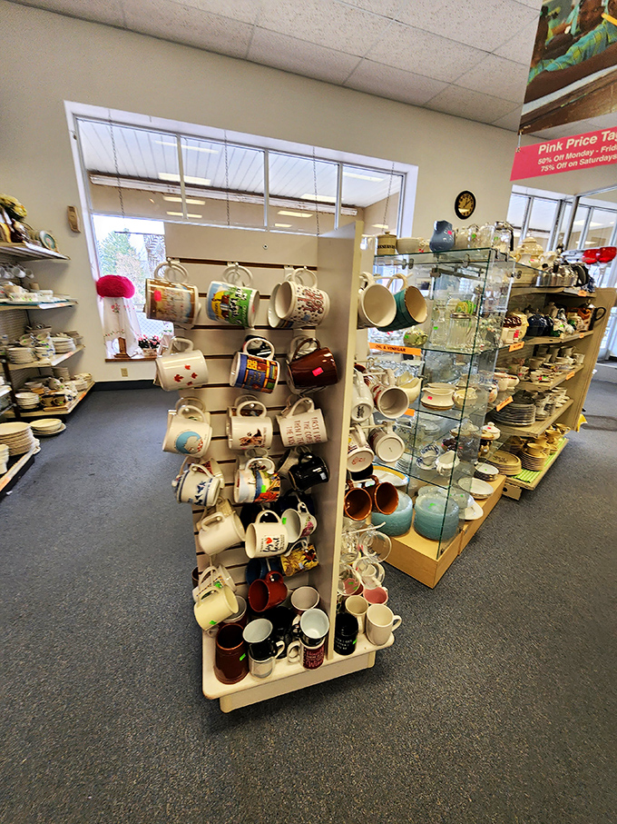 Mug collectors, brace yourselves! This rotating display of coffee cups and tea vessels could keep you caffeinated with a different design every day for months.