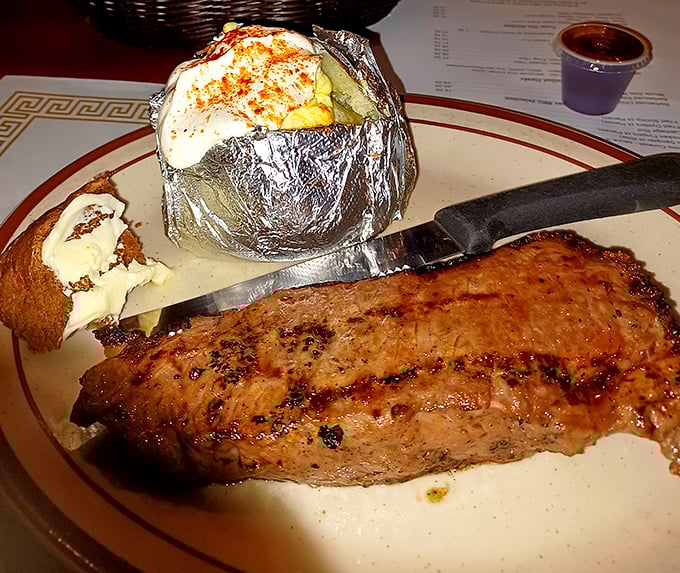 A New York strip that would make Manhattan jealous. In Ohio, they understand that a great steak needs nothing more than fire and respect.