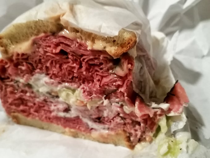The pastrami sandwich showcases the beautiful simplicity of doing one thing exceptionally well. This isn't just lunch; it's a masterclass in sandwich craftsmanship.