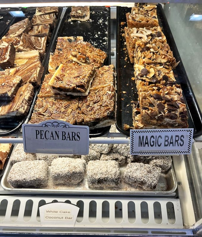 Pecan bars and magic bars sitting side by side like sweet neighbors, each one competing for the title of "most irresistible."