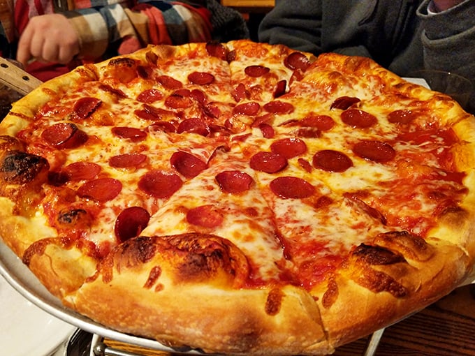 Pepperoni pizza done right is like a perfect pop song—familiar yet never boring. This one hits all the high notes with its bubbling edges and generous toppings.