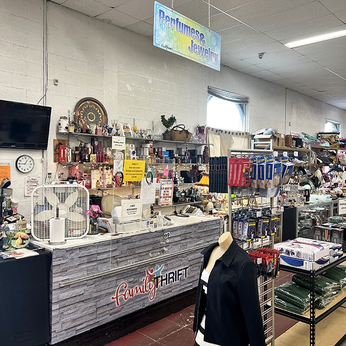 Command central – where jewelry, perfumes, and collectibles await new homes. That vintage brooch your grandmother wore? Probably here.