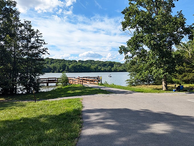 The dock that launched a thousand memories. This wooden pathway doesn't just lead to water—it's the starting point for fish tales that grow bigger each year.