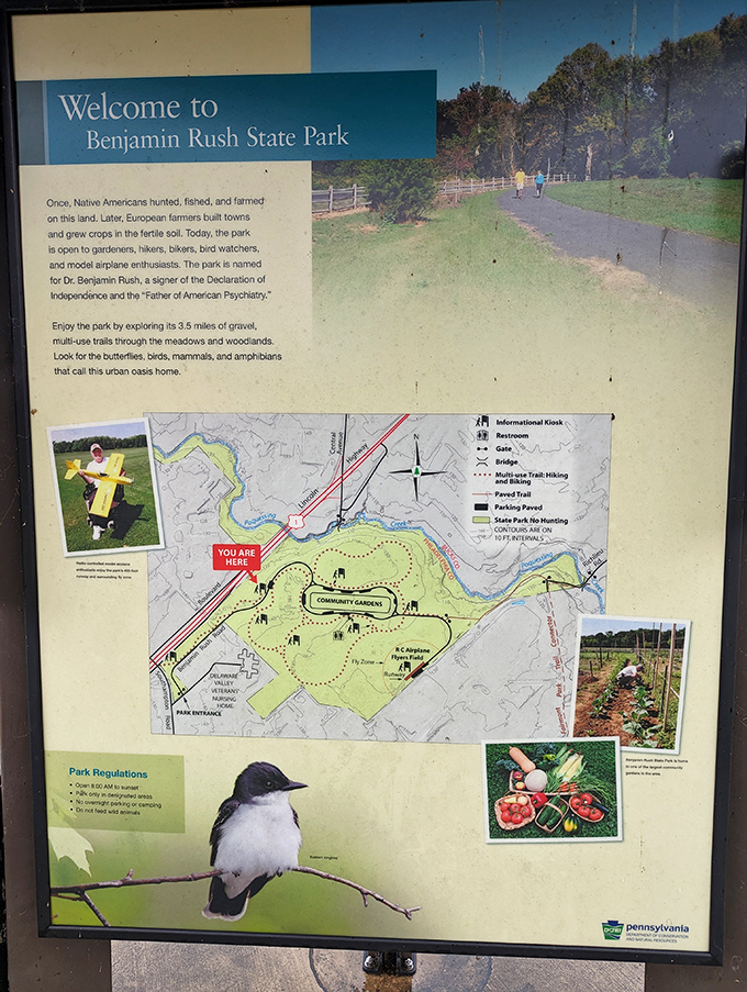 The treasure map to urban wilderness—3.5 miles of trails, community gardens, and wildlife encounters all within city limits.