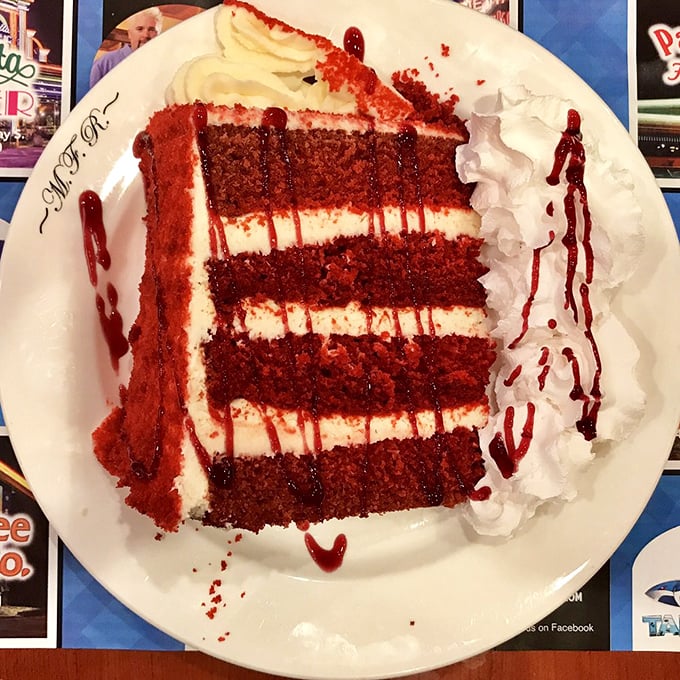 This red velvet cake doesn't just have layers—it has chapters. Each forkful tells a different story, all with happy endings.