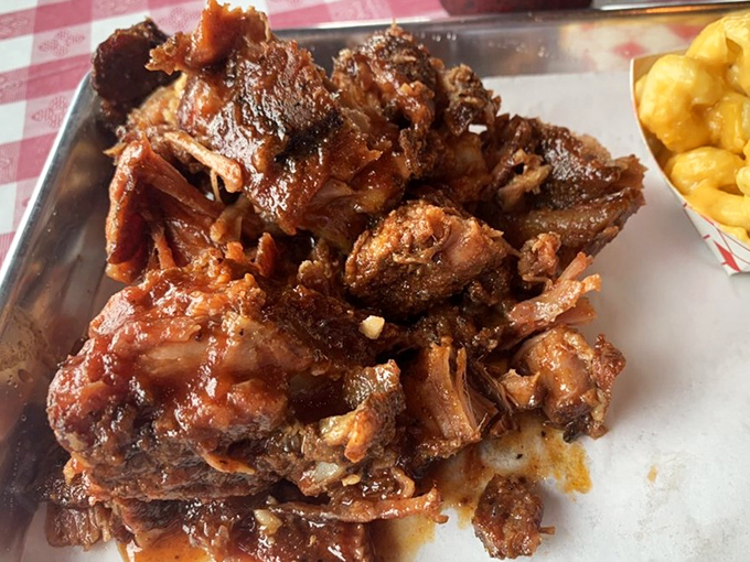 Meat geometry at its finest. These rib tips are what barbecue dreams are made of—crispy, sticky, meaty perfection in bite-sized form.