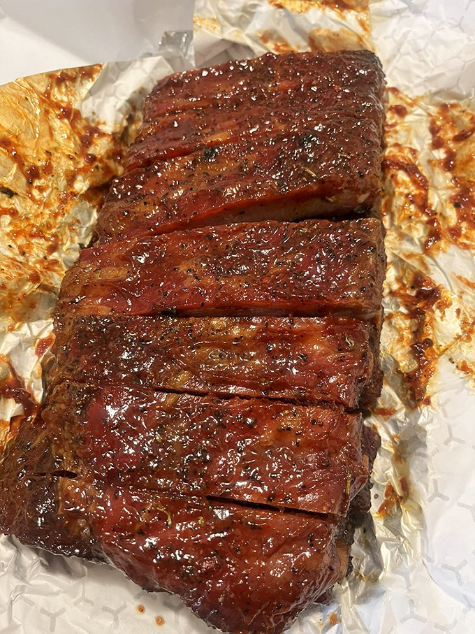 These slices of brisket have the kind of perfect smoke ring that makes barbecue enthusiasts weak in the knees.