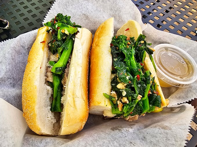 The roast pork sandwich with broccoli rabe—a Philadelphia poem written in bread and greens that speaks to the soul.